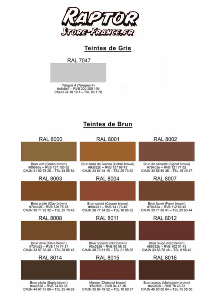 Colorant Ral 500gr pour RAPTOR » Raptor Store France
