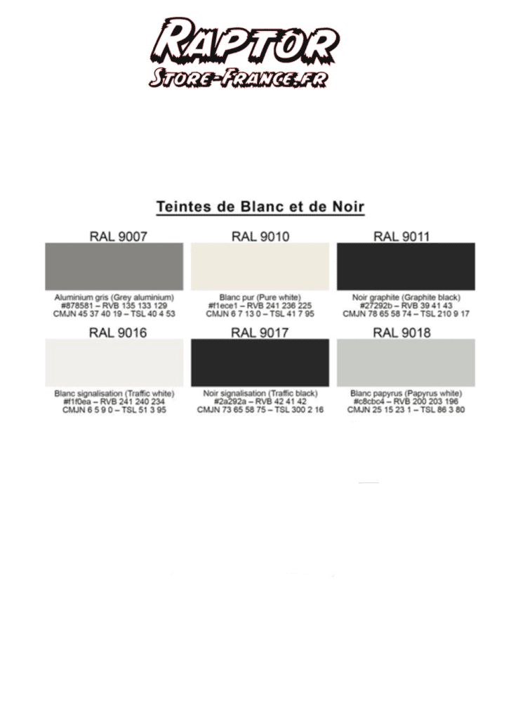 Colorant Ral 500gr pour RAPTOR » Raptor Store France
